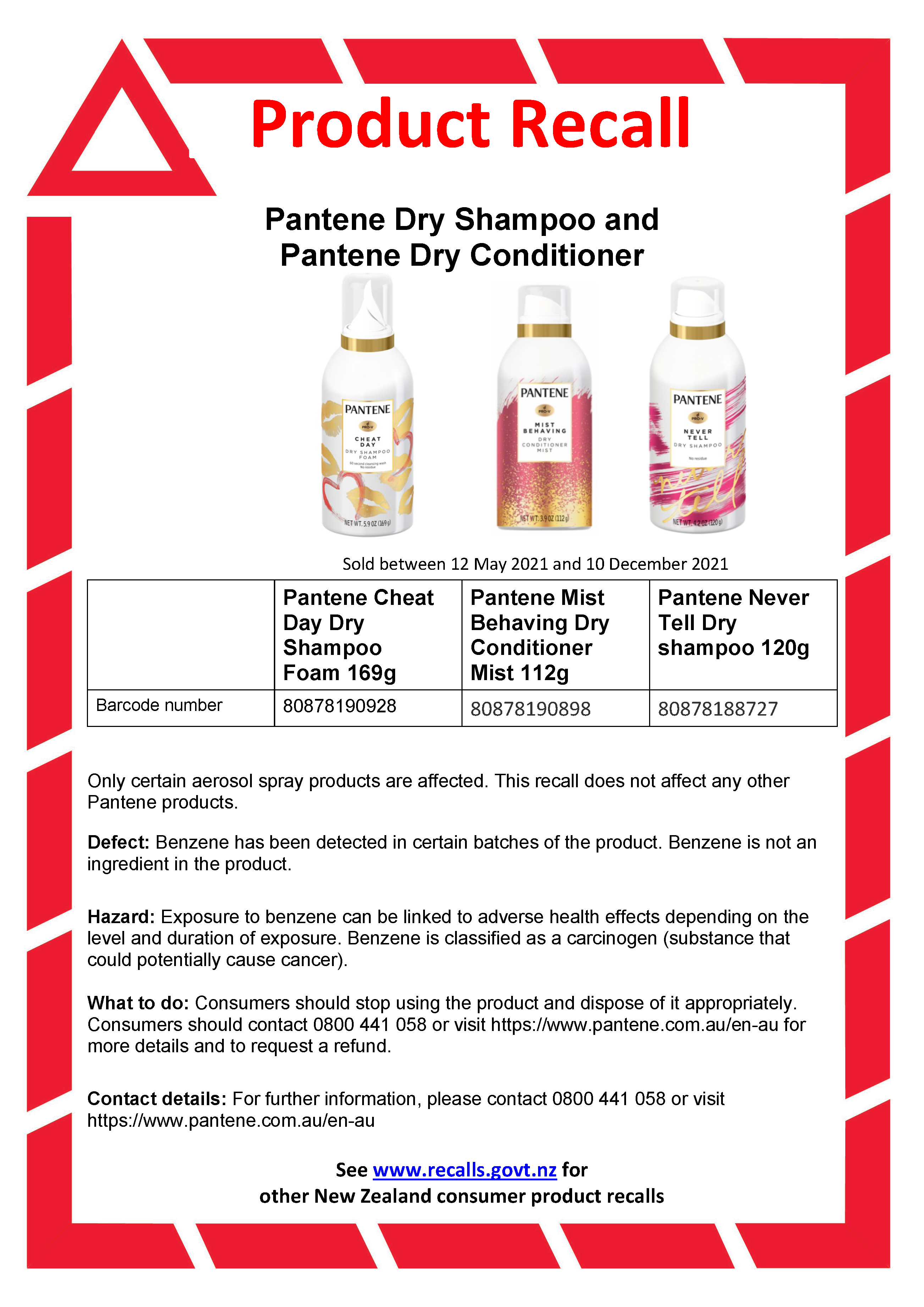 Product recall NZ Pantene all recall ad